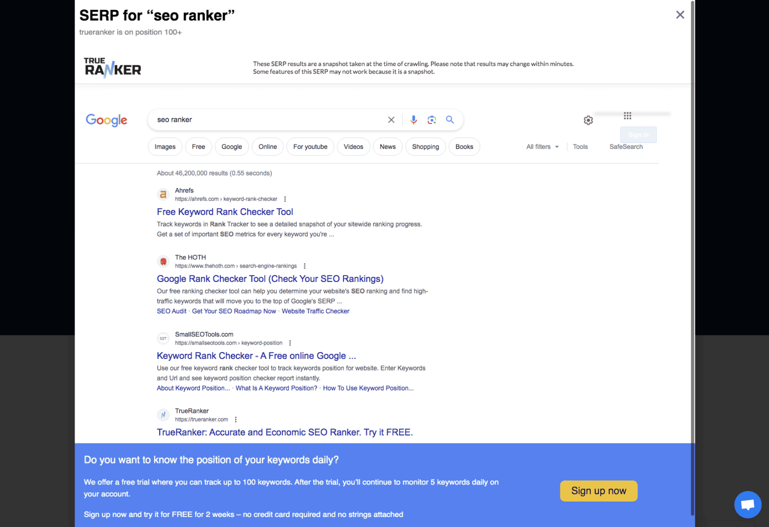 Free Google SERP Checker | TrueRanker